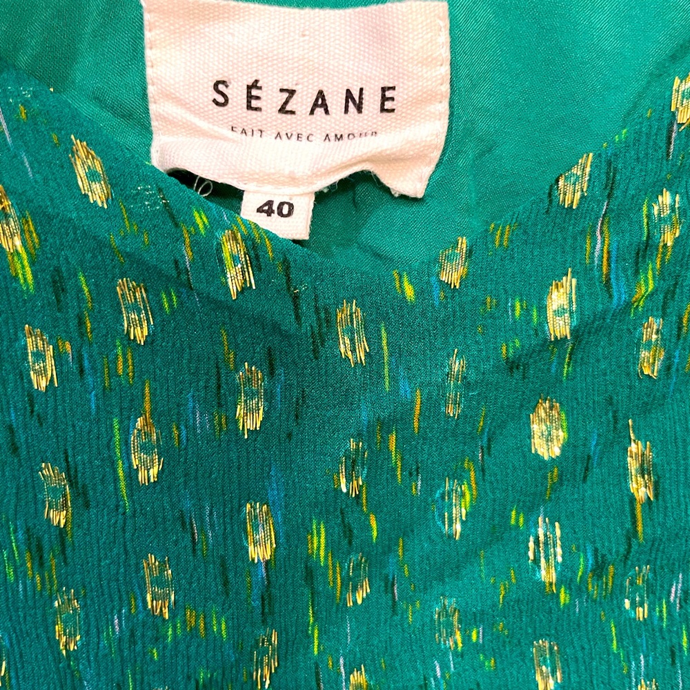 Sezane Green Mini Dress With Ruffle And Gold Braided … - Gem